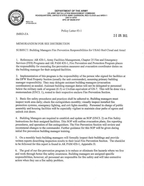 USAG Red Cloud and Area I Policy Letters | PDF