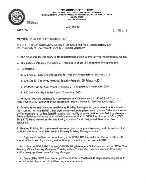 Usag red cloud and area i policy letters