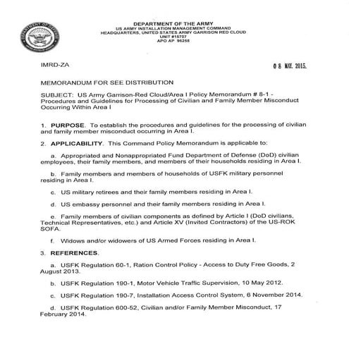 USAG RC Command Policy #8-1 Procedures and Guidelines for Processing of ...