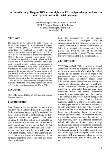 Usage Of Rc4 Cipher In Ssl Configurations Of Sri Lankan Financial
