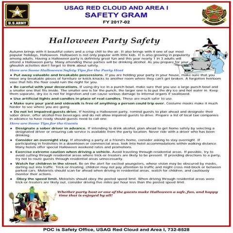 USAG Red Cloud and Area I, Safety Gram 17-02 Halloween Party Safety | PDF