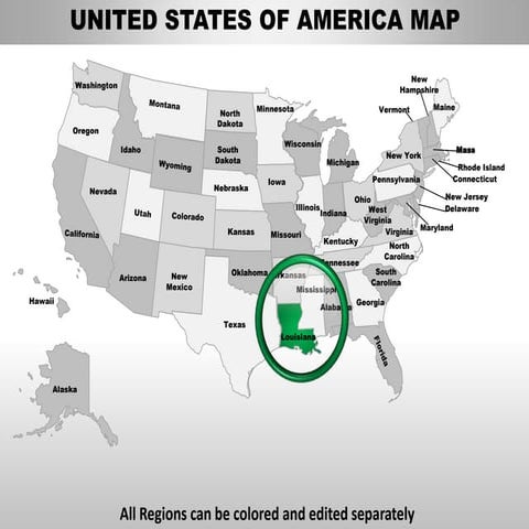 Usa louisiana state powerpoint county editable ppt maps and templates ...