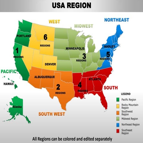 Usa midwest region country editable powerpoint maps with states and ...