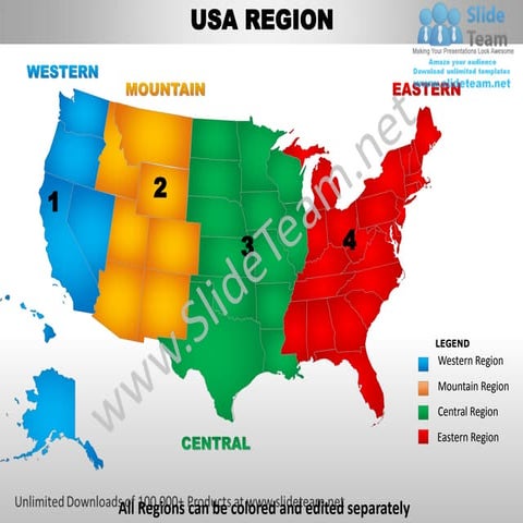 Usa mountain region country editable powerpoint maps with states and ...