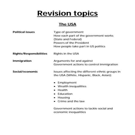 Usa revision topics | PDF