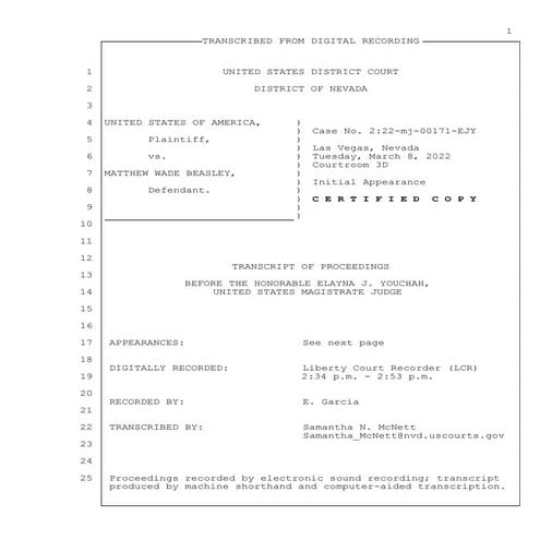 USA vs. Beasley Initial Appearance Transcript | PDF