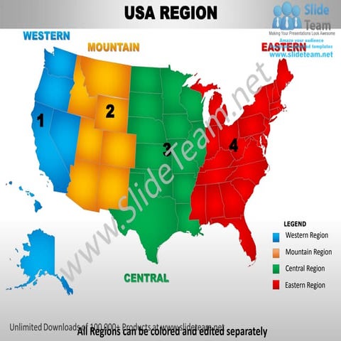 Usa western region country editable powerpoint maps with states and ...
