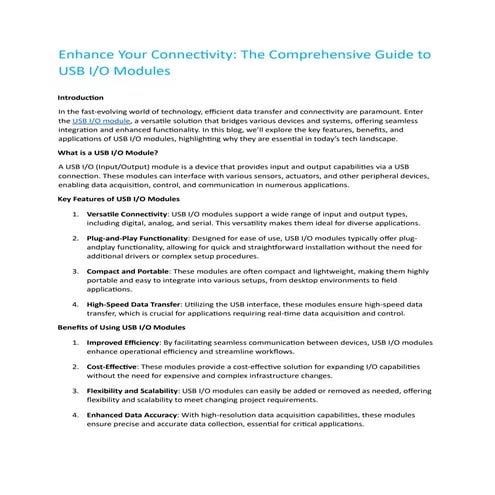 Enhance Your Connectivity: The Comprehensive Guide to USB I/O Modules | PDF | Computer ...