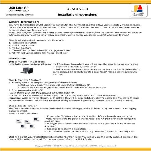 USB Lock RP DEMO installation instructions | PDF