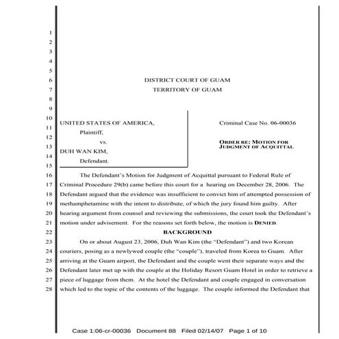 Order on Rule 29 Motion in Federal Court | PDF