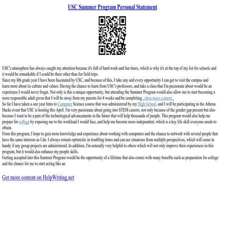USC Summer Program Personal Statement