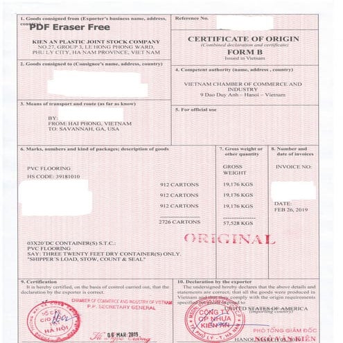 CO form B for US customer | PDF