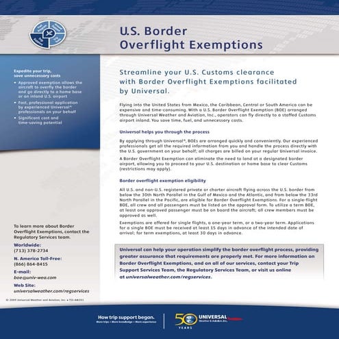 US Customs Clearances | Aviation Border Overflight Exemptions | PDF ...
