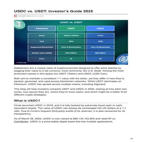 USDC vs USDT Investors Guide 2025.pdf. overview | PDF