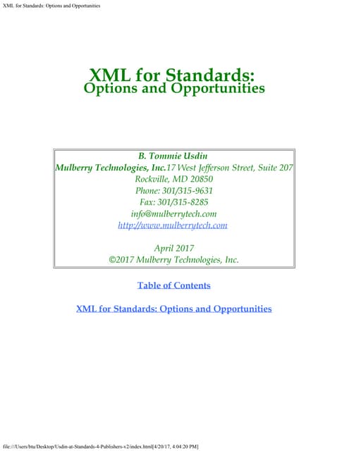 Breitfelder Incorporating XML into a Standards Environment | PPT