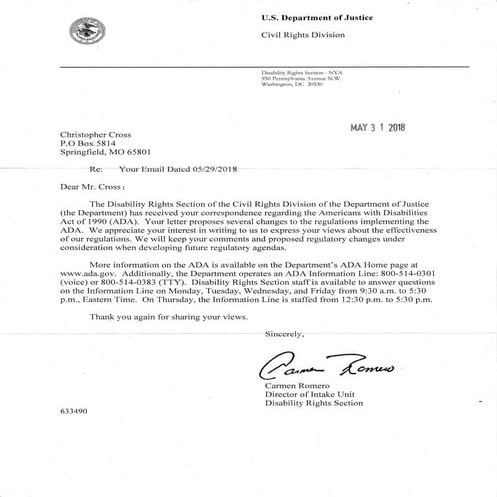 US DOJ Letter on ADA Regulations | PDF