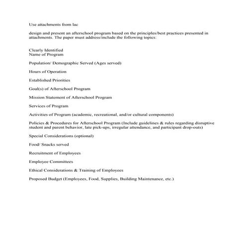 Use attachments from lacdesign and present an afterschool program base.docx