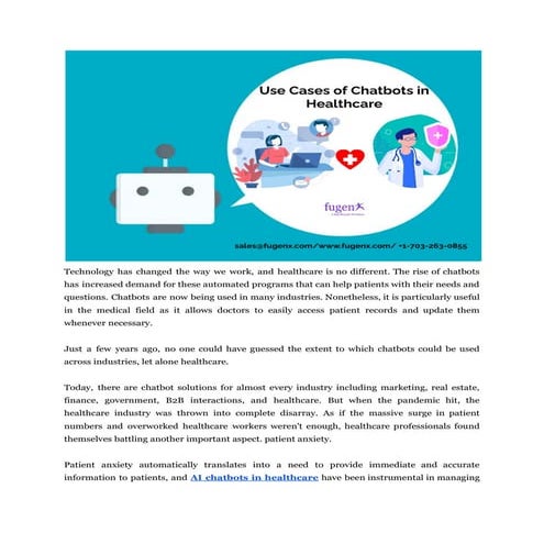 The Role of Chatbots in the Healthcare Industry | PDF