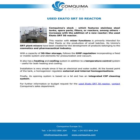 Used ekato srt 50 reactor | PDF