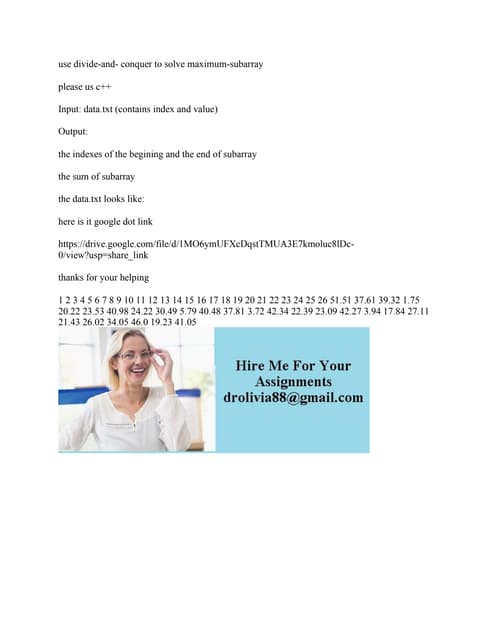 Use Divide And Conquer To Solve Maximum Subarray Please Us C Input 1pdf