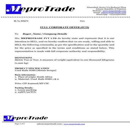 Full Corporate Offer Used Rail R-50 / R - 65 | PDF