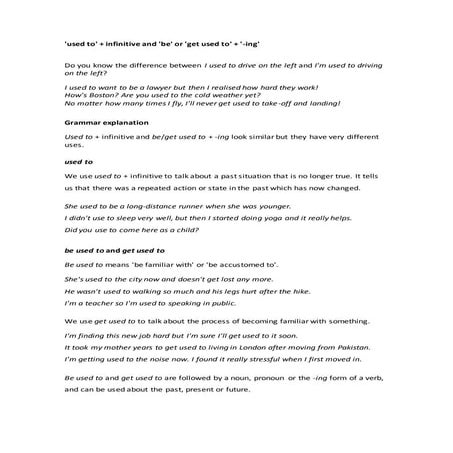 Used to / Be and Get used to | PDF