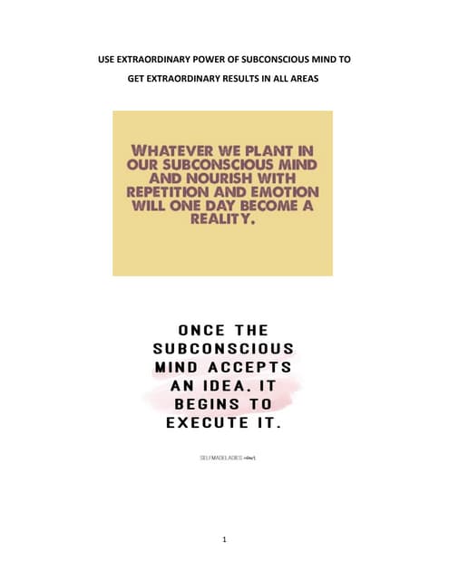 The power of subconscious mind | PPTX | Sleep Disorders | Diseases and ...