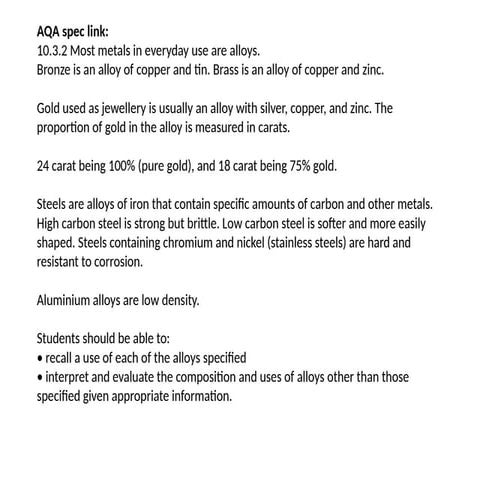 useful alloys AQA GCSE Chemistry H/F .pptx
