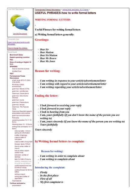 Useful phrases for informal letters or emails | DOCX