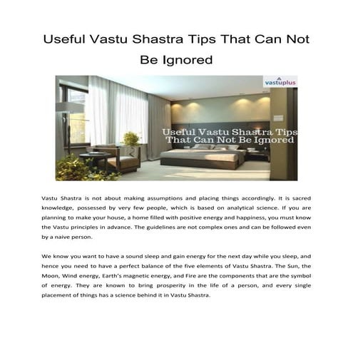 Useful vastu shastra tips that can not be ignored | PDF