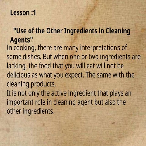Use of other Ingredients in Cleaning Agents | PPTX