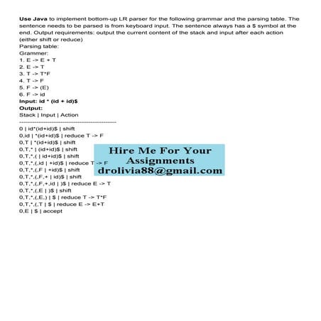 Use Java To Implement Bottomup Lr Parser For The Following Pdf 