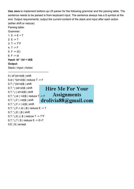 Use Java To Implement Bottomup Lr Parser For The Following Pdf