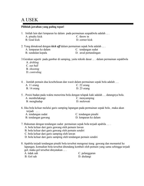 Soal pts pjok kelas 8 | PDF