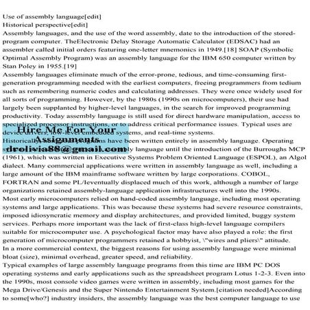 Use of assembly language[edit]Historical perspective[edit]Assemb.pdf | Programming Languages ...