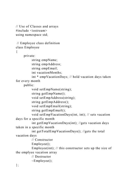 Use Of Classes And Arraysinclude Iostreamusing Namespacedocx 3055