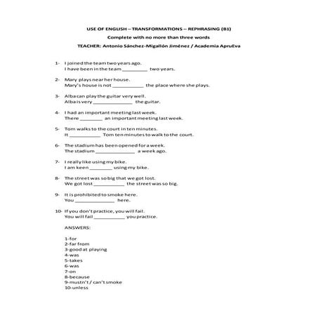 Use of English (Rephrasing B1) | DOCX