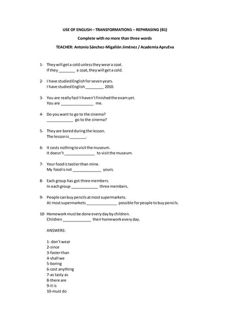 Use of English (Rephrasing B1) | DOCX