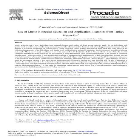 Use of music in special education and application examples from turkey ...