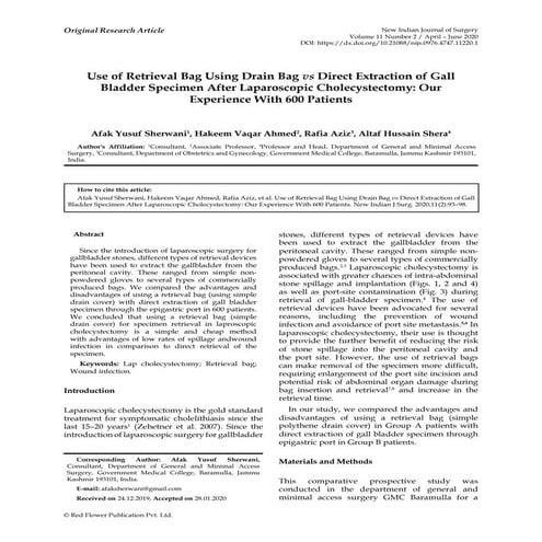 Use of Retrieval Bag Using Drain Bag vs Direct Extraction of Gall ...