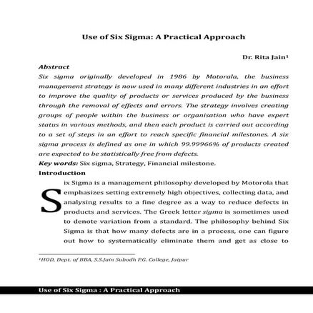 Use of six sigma a practical approach | PDF
