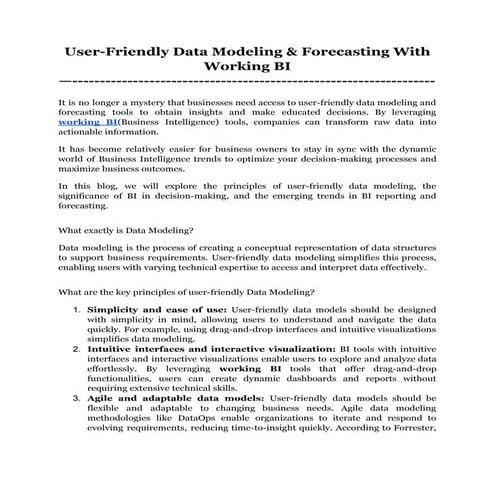 User Friendly Data Modeling And Forecasting With Working Bi Pdf Databases Computer Software