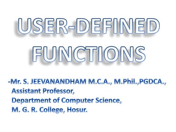 User Defined Functions In C Language Pptx 4921