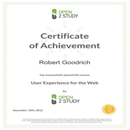 User experience for the Web Certificate of Achievement | PDF
