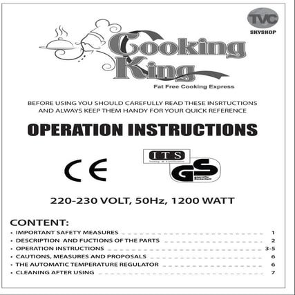 User Manual for Cooking King | PDF