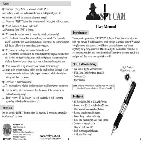 User manual for spy cam 1-4 without charger | PPT