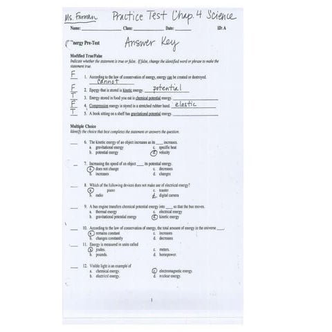 Science Chapter 4 Test Answer Key | PPT | Science