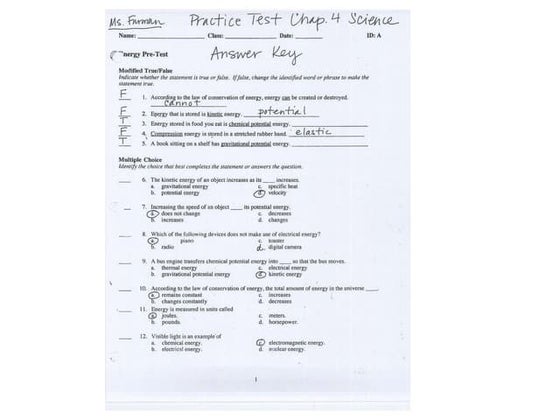 Science Chapter 4 Test | PPT