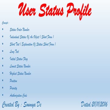 User Status Profile (SAP PS) | PPT