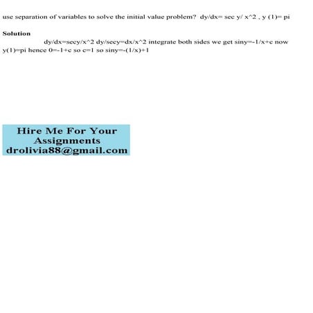 Use Separation Of Variables To Solve The Initial Value Problem Dy Pdf